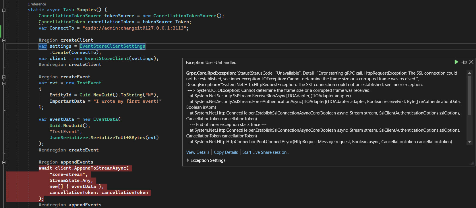 'Invalid scheme: 'http'. Supported values are: esdb,esdb+discover ...